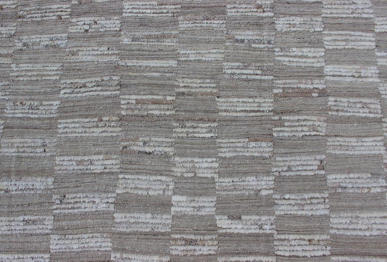 Muted Taupe and Gray Casual Modern Rug with Combination of Kilim/Piled ...