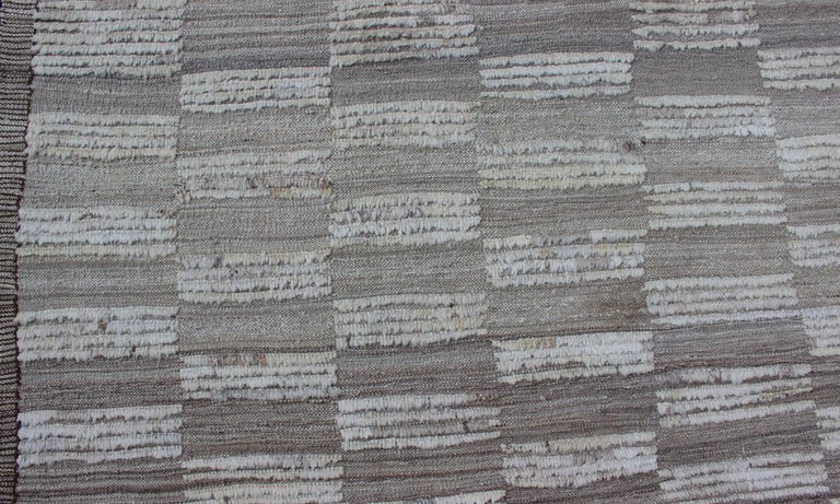 Muted Taupe and Gray Casual Modern Rug with Combination of Kilim/Piled ...