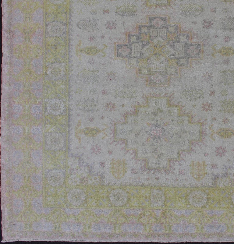 Muted Vintage Spanish Rug with Elegant Tri-Medallion Design and Floral ...