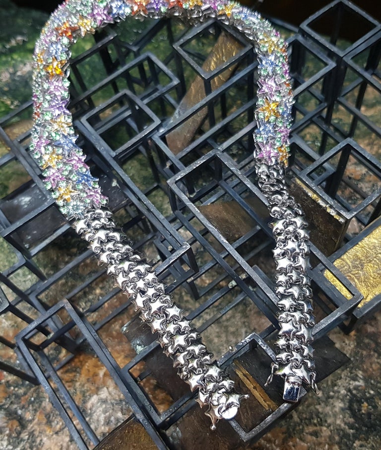 Muti-Color Sapphire with Tsavorite Star Necklace Set in 18 Karat White ...