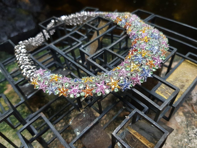 Muti-Color Sapphire with Tsavorite Star Necklace Set in 18 Karat White ...