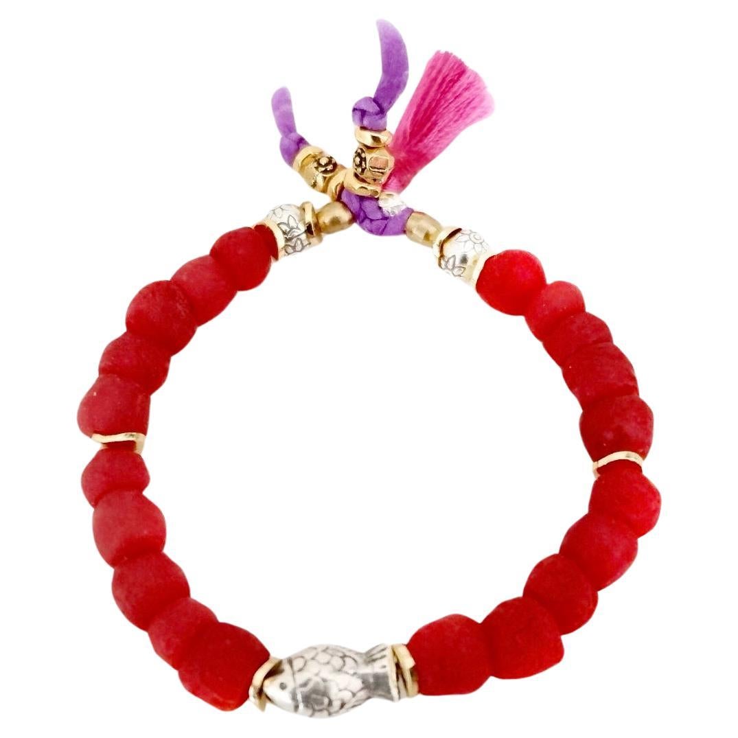 My red glass silver fish bracelet For Sale at 1stDibs