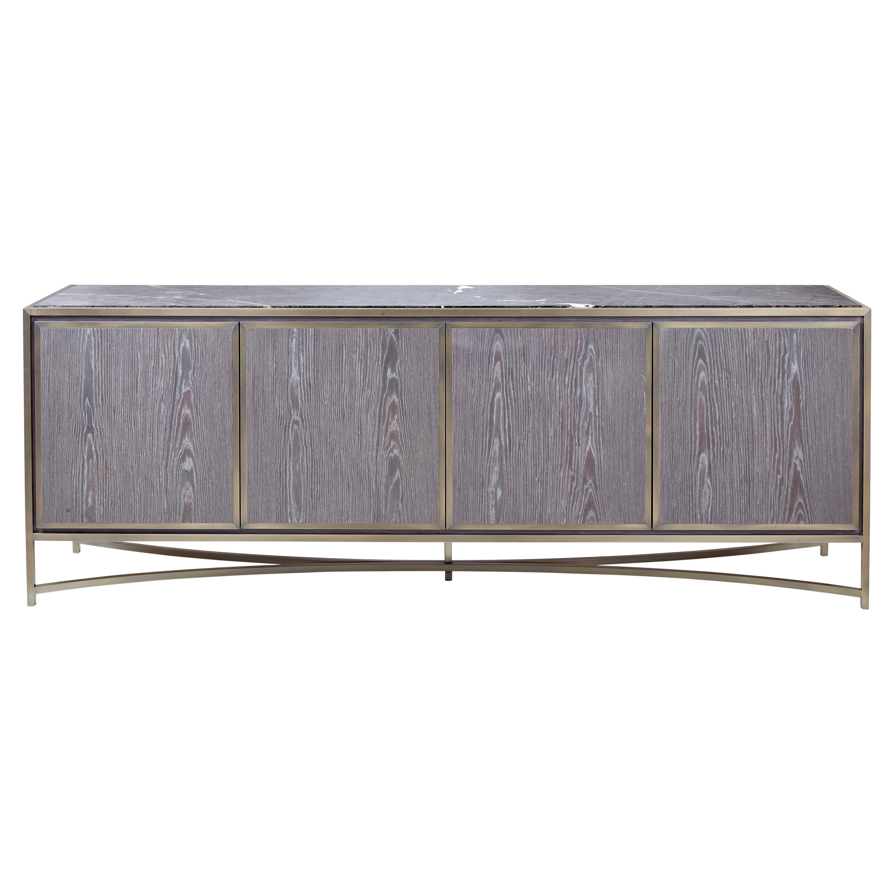 Crown Sideboard, Hand Carved Side, Marble Top with Bronze Legs ...