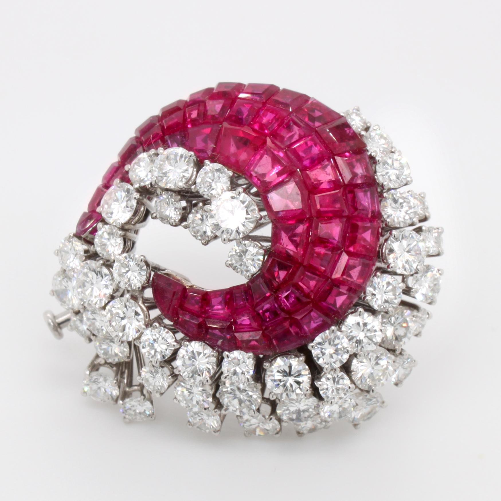 Mystery Set Ruby and Diamond Brooch by Schilling at 1stDibs