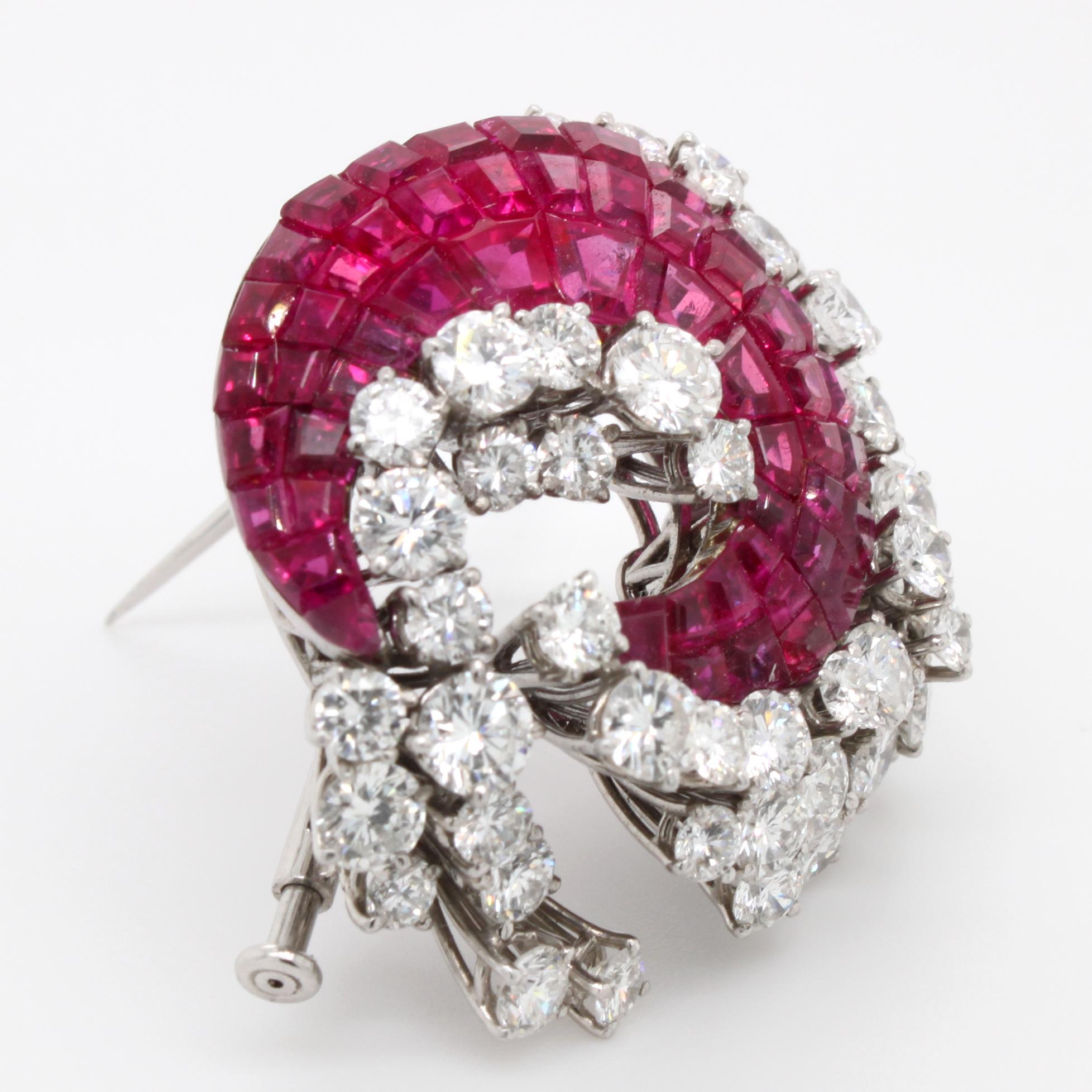 Mystery Set Ruby and Diamond Brooch by Schilling at 1stDibs