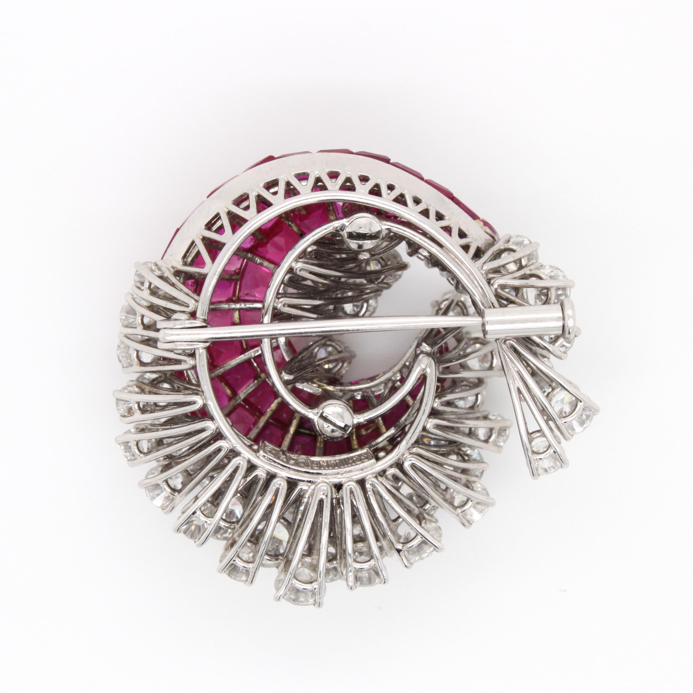 Mystery Set Ruby and Diamond Brooch by Schilling at 1stDibs