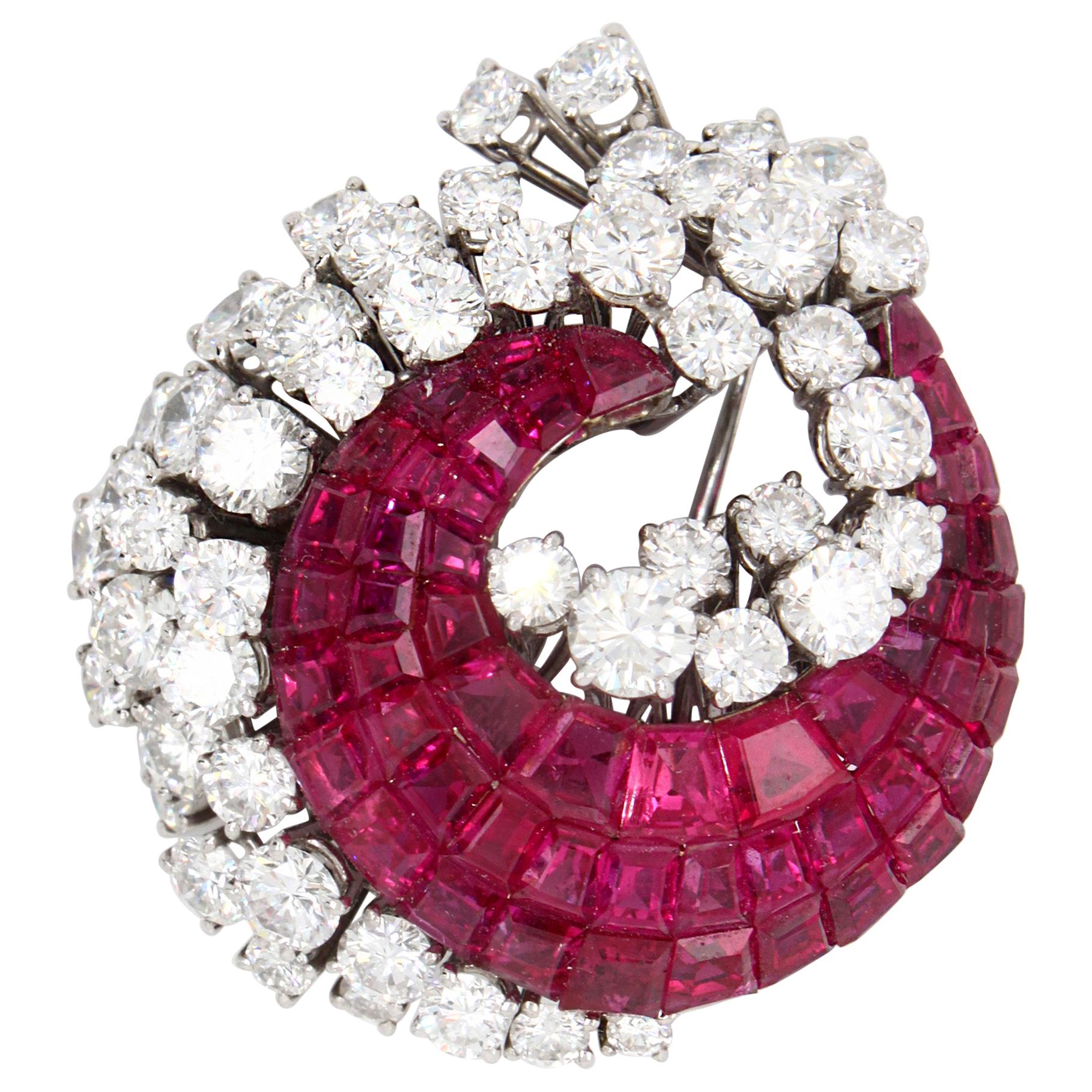 Mystery Set Ruby and Diamond Brooch by Schilling at 1stDibs