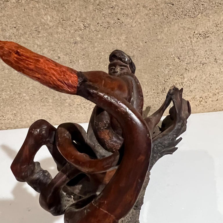 Mythical Art Hercules and The Hydra Wood Sculpture For Sale at 1stDibs