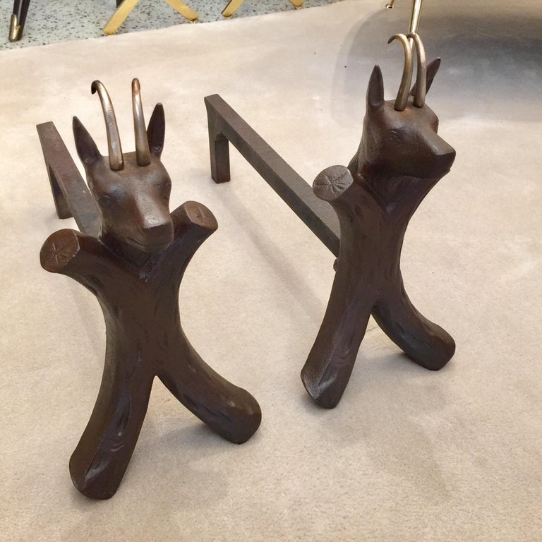 Mythological Horned Creatures, French Andirons For Sale at 1stDibs