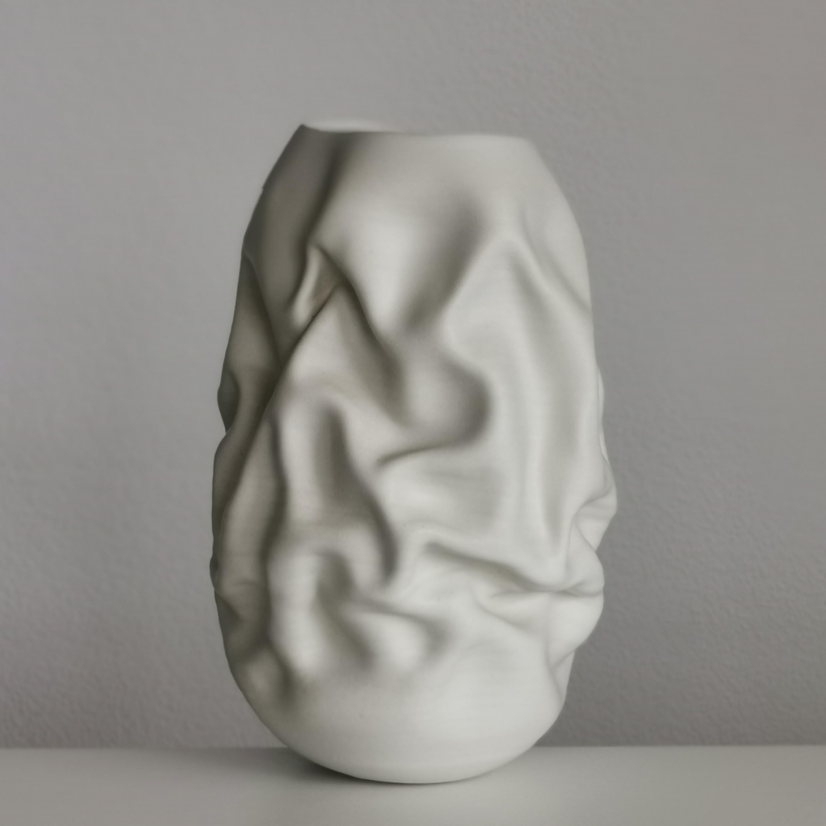 N. 118 White Crumpled Form, Unique Ceramic Sculpture Vessel For Sale at ...
