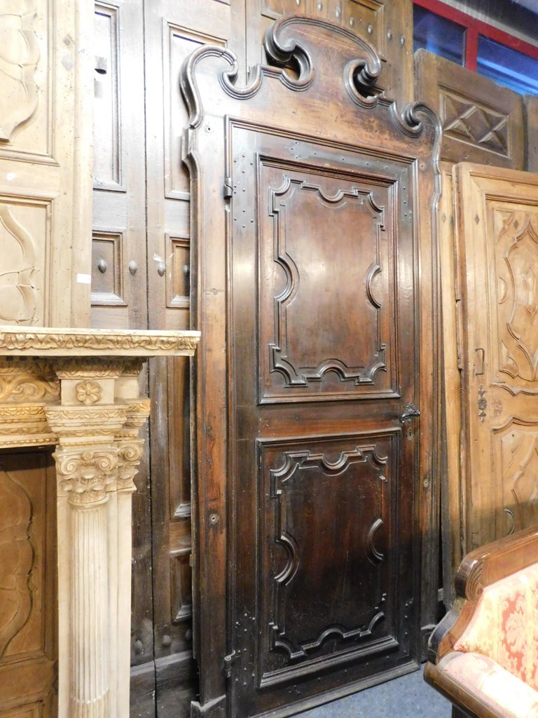 N. 2 Antique Doors in Louis XIV Brown Walnut with Ribbed Frame, Italy ...