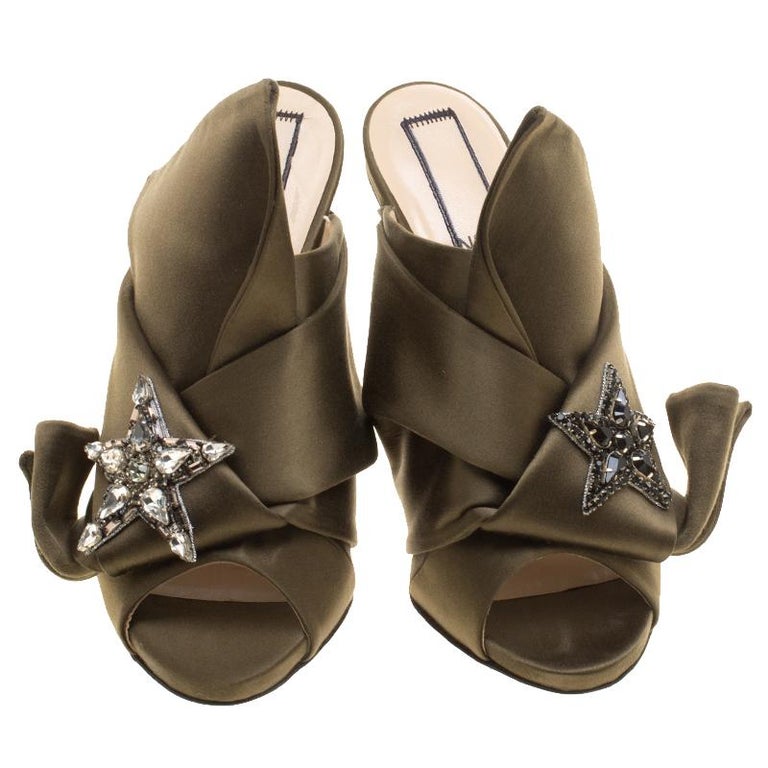N 21 Khakee Satin Crystal Star Embellished Peep Toe Mules Size 38 For ...