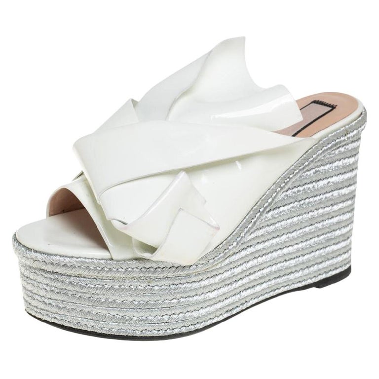 N21 White Patent Leather Knotted Espadrille Wedge Platform Sandals Size ...
