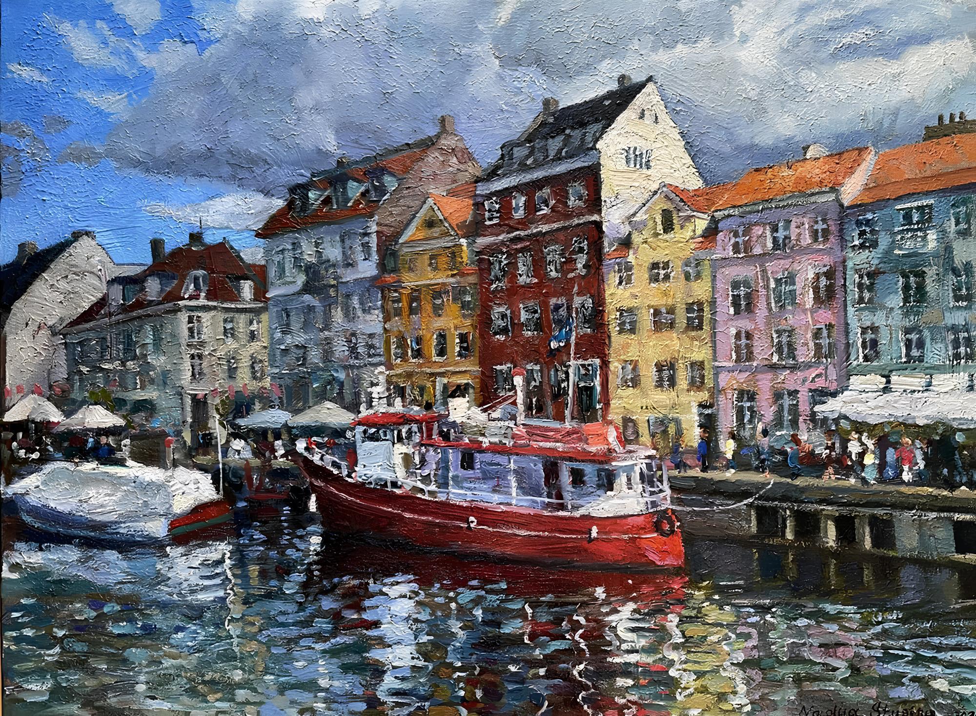 Nadezda Stupina - "Nyhavn.Red ship ." Original impressionistic ...