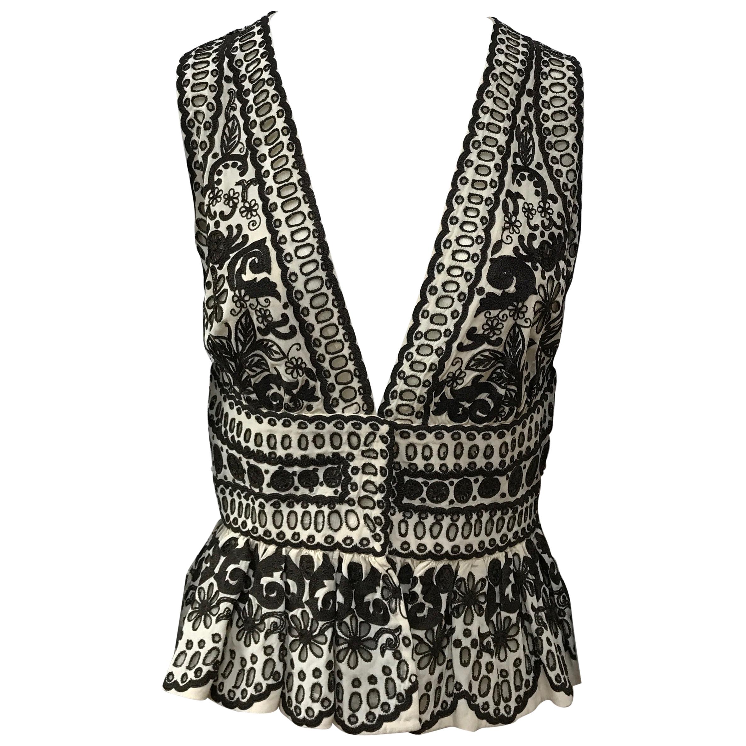 Carolina Herrera black with gold lame embroidered evening top For Sale ...