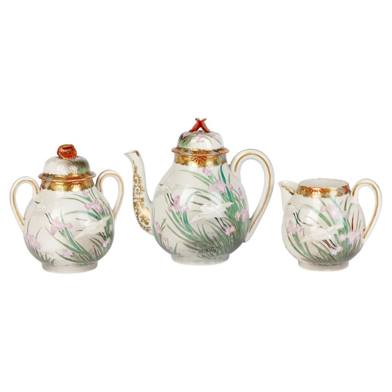 Nagoya Japanese Meiji Hand Painted Tea Wares with Herons For Sale at ...