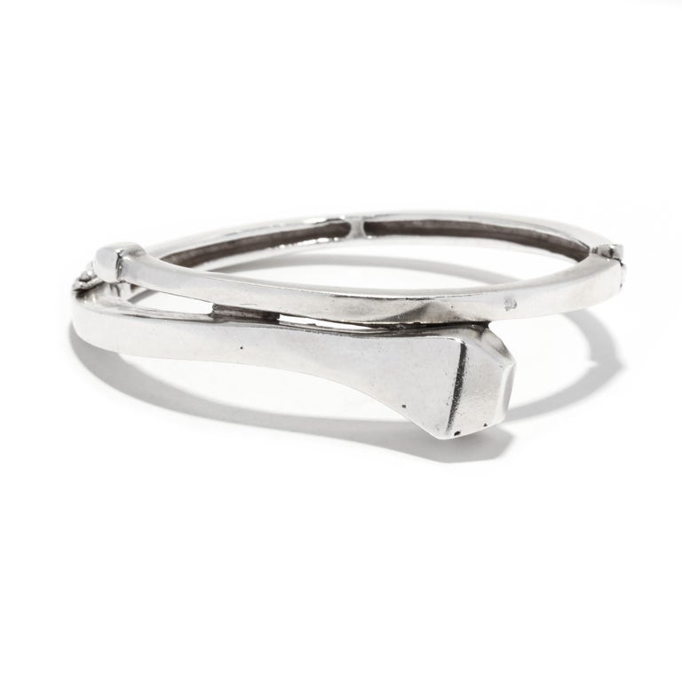 Nail Shaped Crossover Bangle Bracelet, Sterling Silver, Minimalist For ...