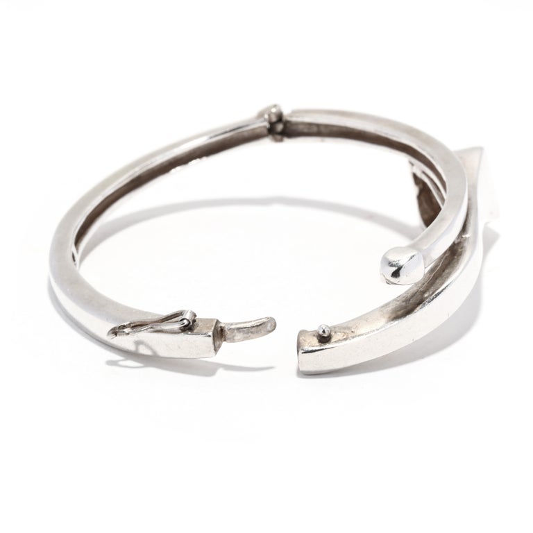 Nail Shaped Crossover Bangle Bracelet, Sterling Silver, Minimalist For ...