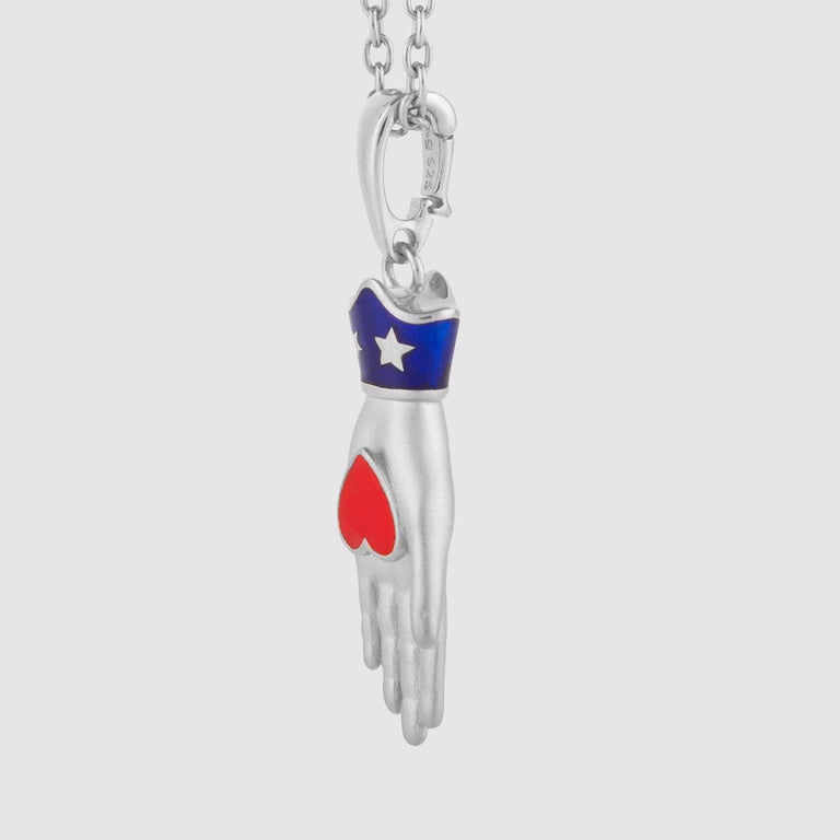 Naimah Heart in Hand Milagros Pendant Necklace, White Rhodium, Red ...