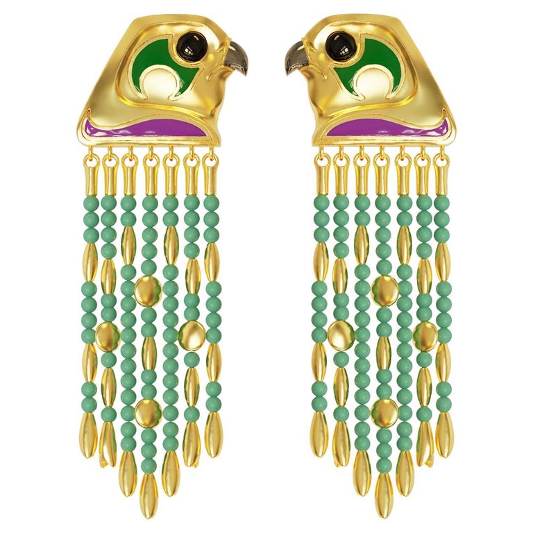 Naimah Egyptian Revival Horus Statement Earrings For Sale at 1stDibs