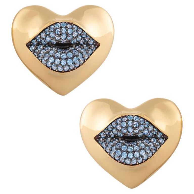 Naimah Mini Love Lips Earrings, Aquamarine For Sale at 1stDibs