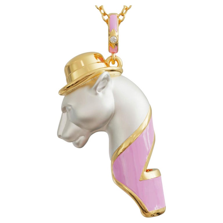 Naimah, Pink Panther Pendant Necklace, Pink Enamel For Sale at 1stDibs