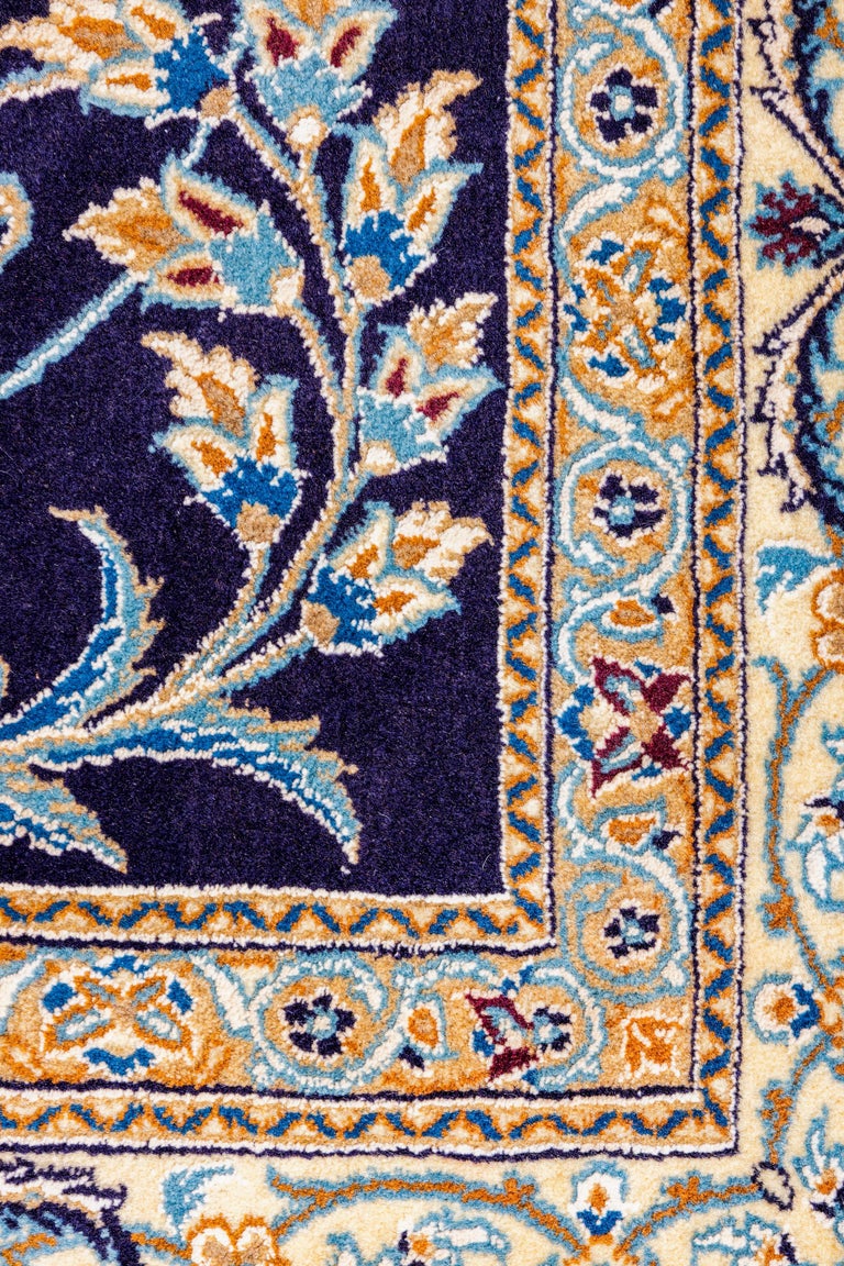 Nain, Persian Area Rug Floral Navy - 9' 6" X 6' 6" For Sale at 1stDibs