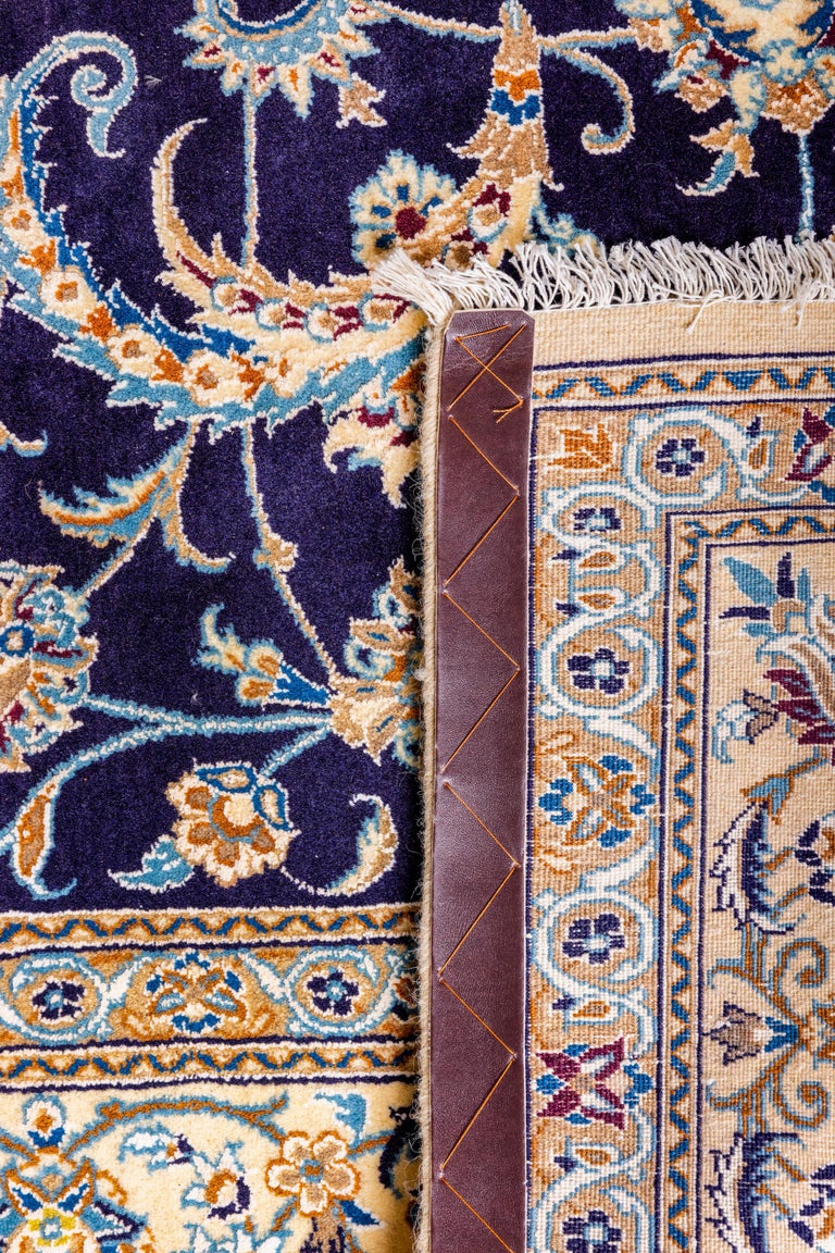 Nain, Persian Area Rug Floral Navy - 9' 6" X 6' 6" For Sale at 1stDibs