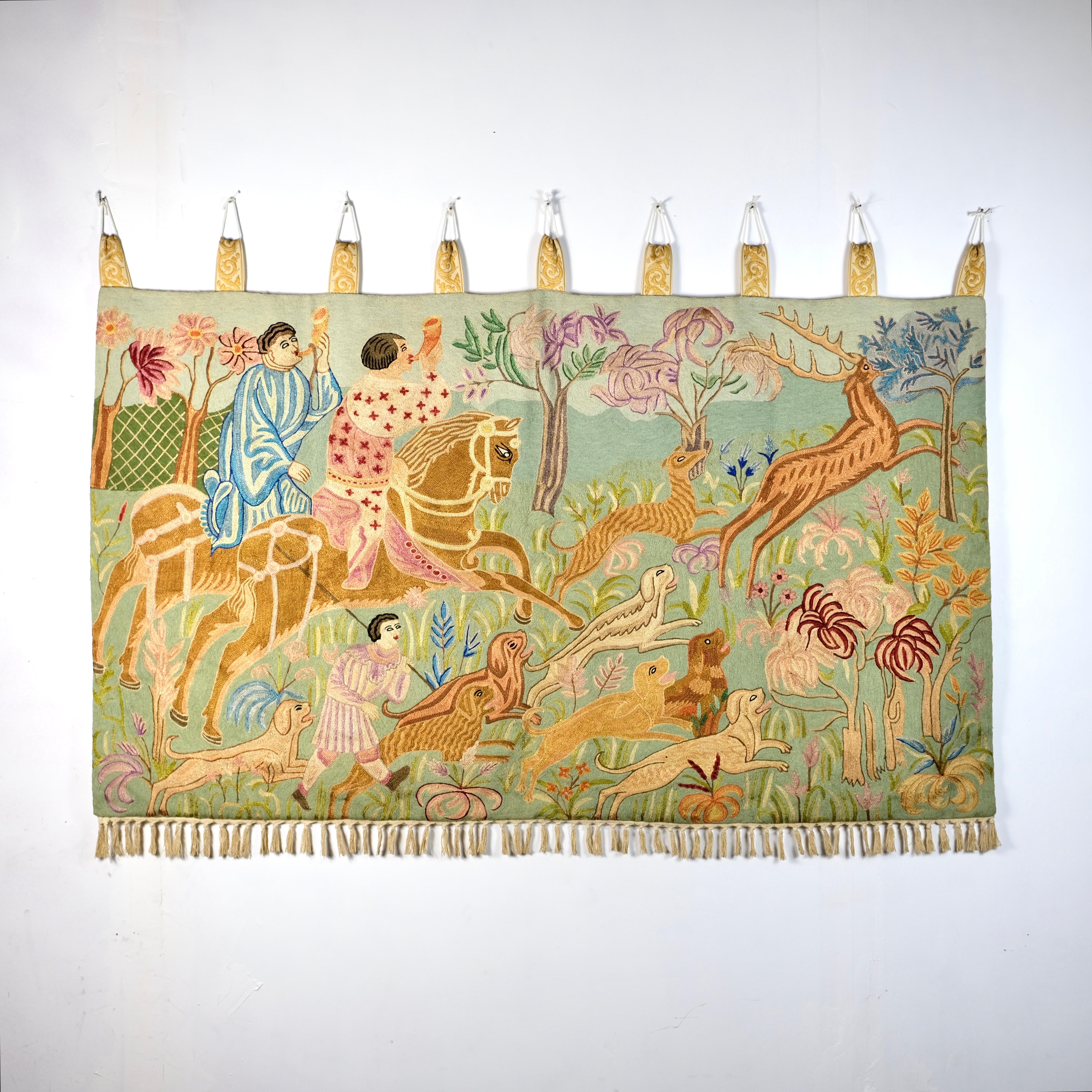 Naive art style silk chain stitch tapestry, 1920-1940, France For Sale ...