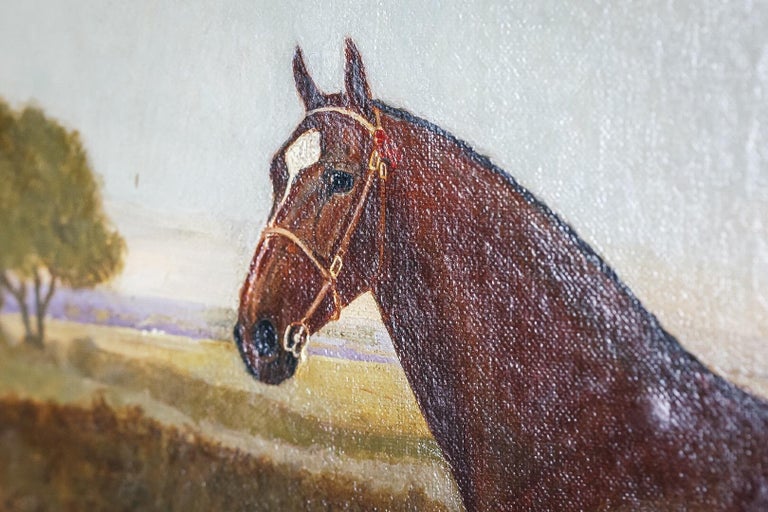 Naive Oil on Canvas Horse Portrait with Tattersalls or Newmarket Rug at ...
