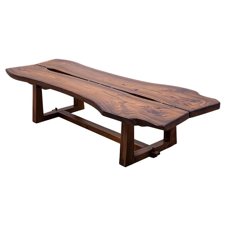 Nakashima Inspired Acacia Mirrored Live Edge Slab Coffee Table For Sale ...
