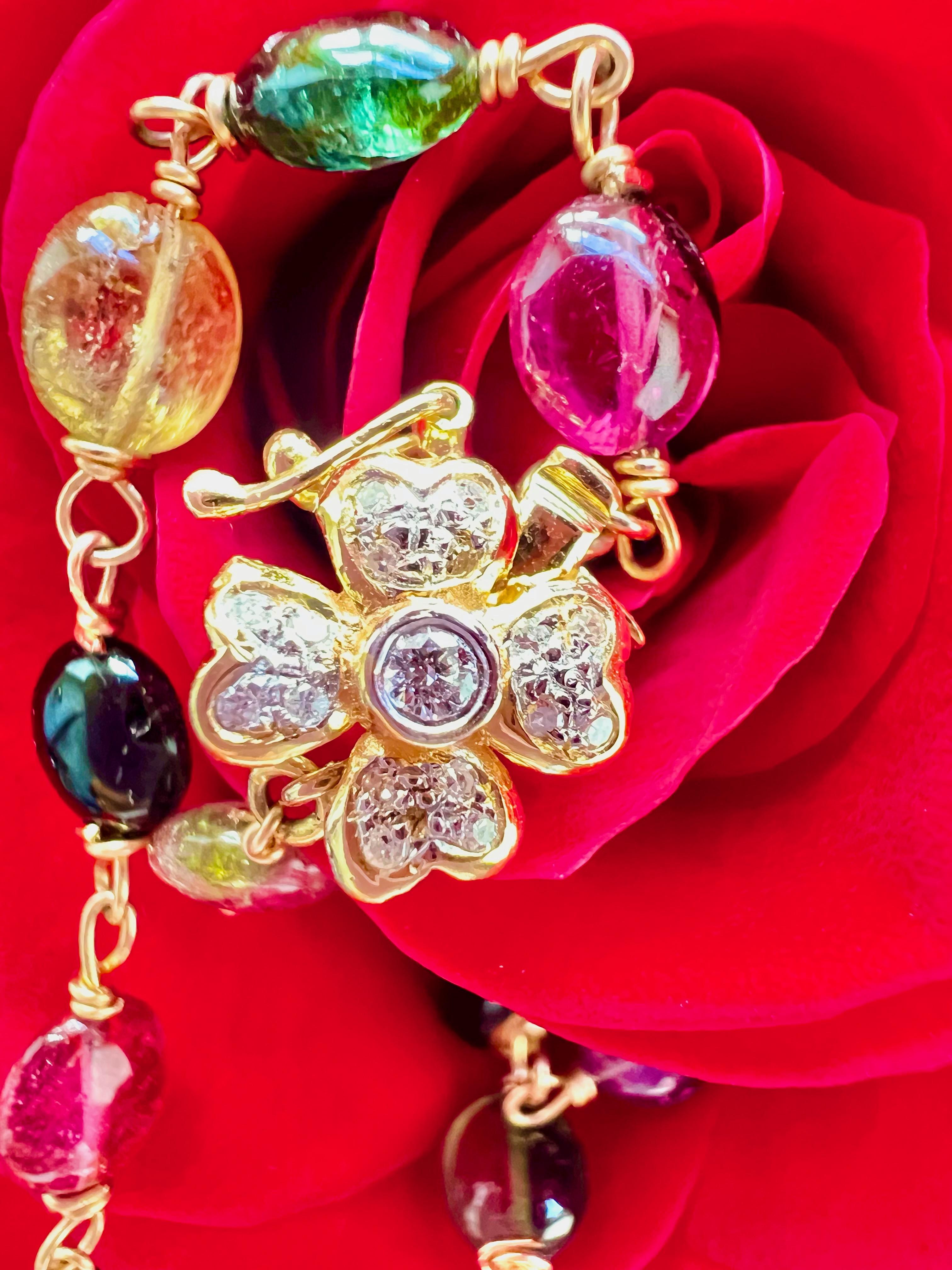 Namibian Tourmaline Necklace with 14K Solid Yellow Gold Diamond Accents ...
