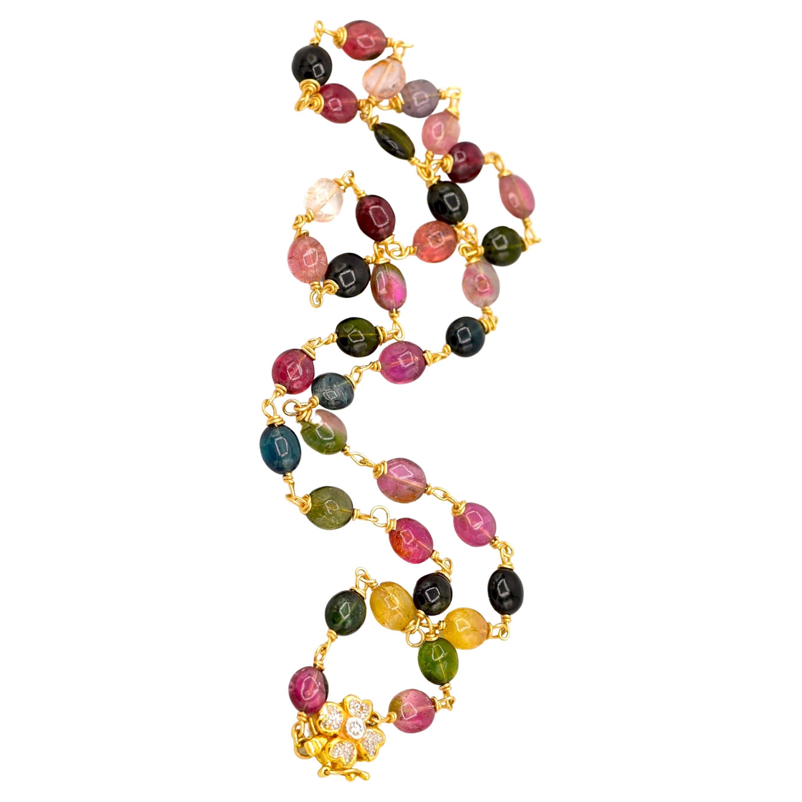 Namibian Tourmaline Necklace with 14K Solid Yellow Gold Diamond Accents ...