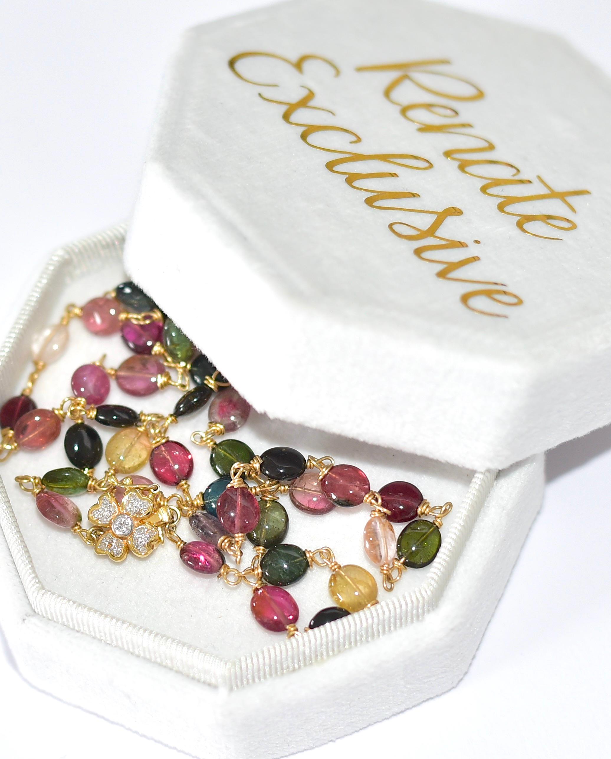 Namibian Tourmaline Necklace with 14K Solid Yellow Gold Diamond Accents ...