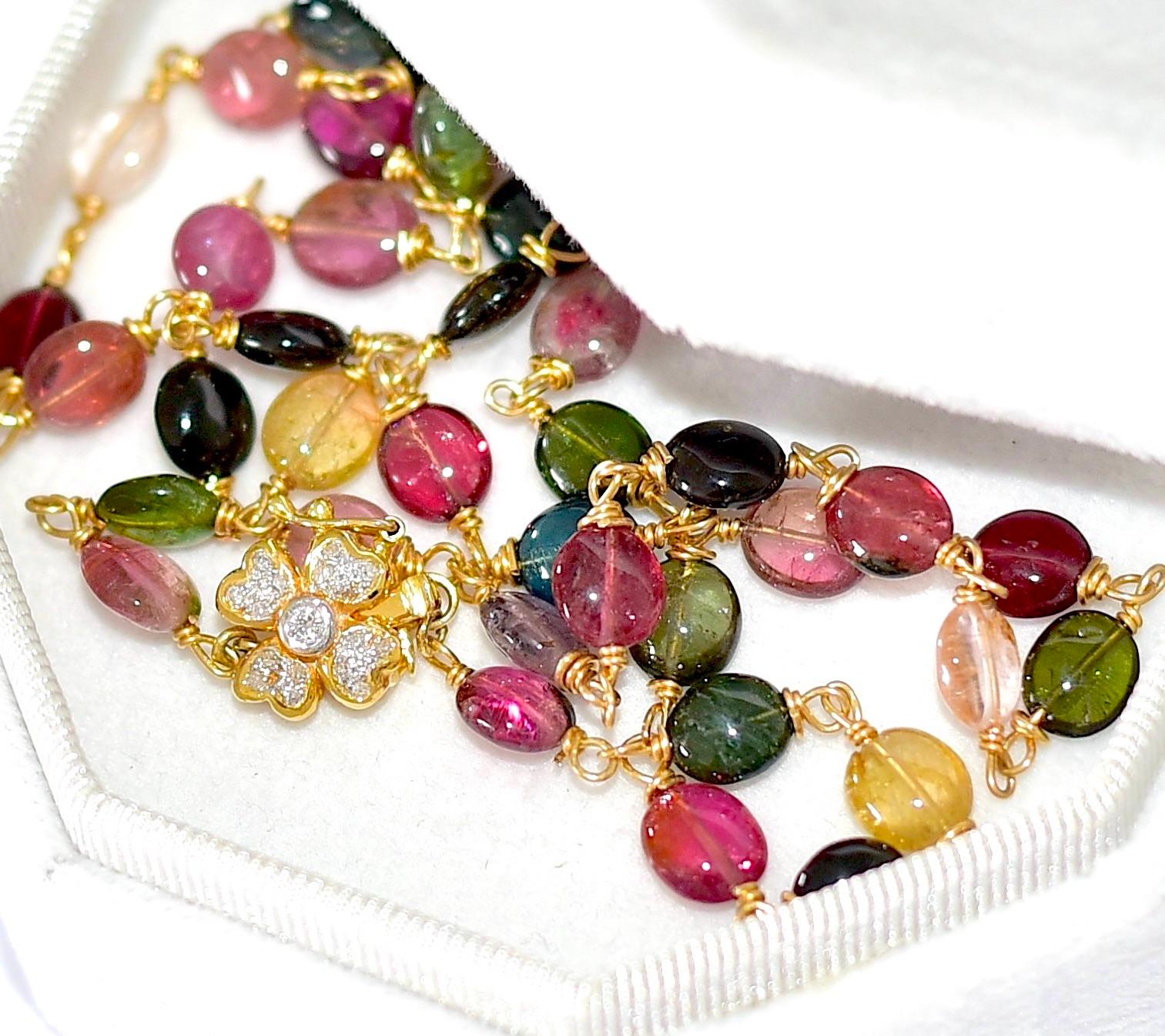 Namibian Tourmaline Necklace with 14K Solid Yellow Gold Diamond Clasp ...