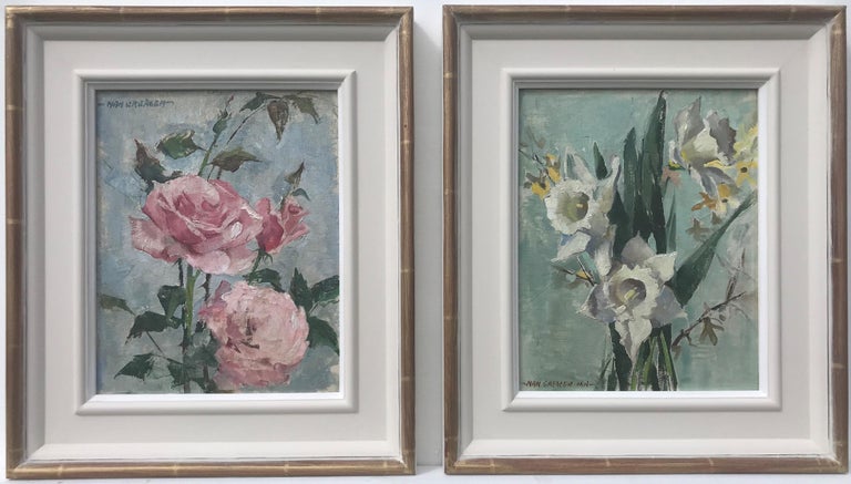 Nan Greacen - Pair of Still Life of Daffodils and Roses , original oil ...