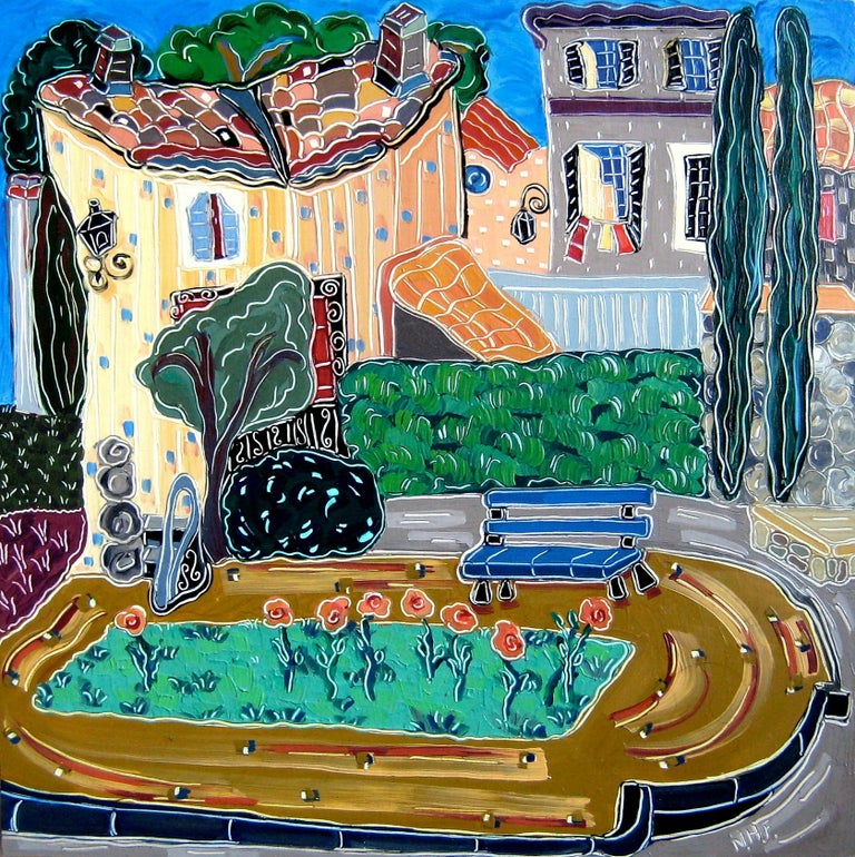 Nan Hass Feldman - "The Blue Bench in Aix", oil painting, expressionist ...