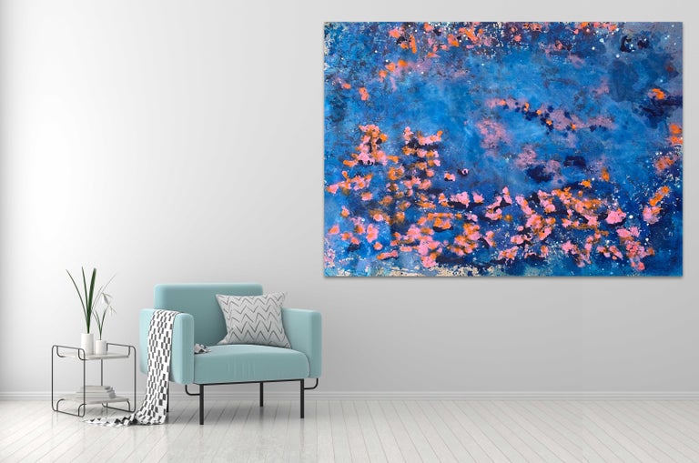 Nan Van Ryzin - "Koi" Large Pink and Blue Abstract For Sale at 1stDibs