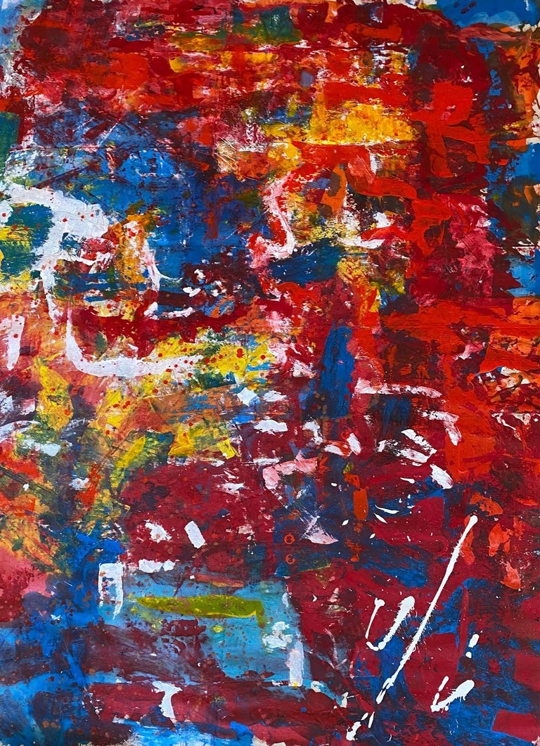 Nan Van Ryzin - 'Love ' Large Contemporary Colorful Red Blue and Yellow ...