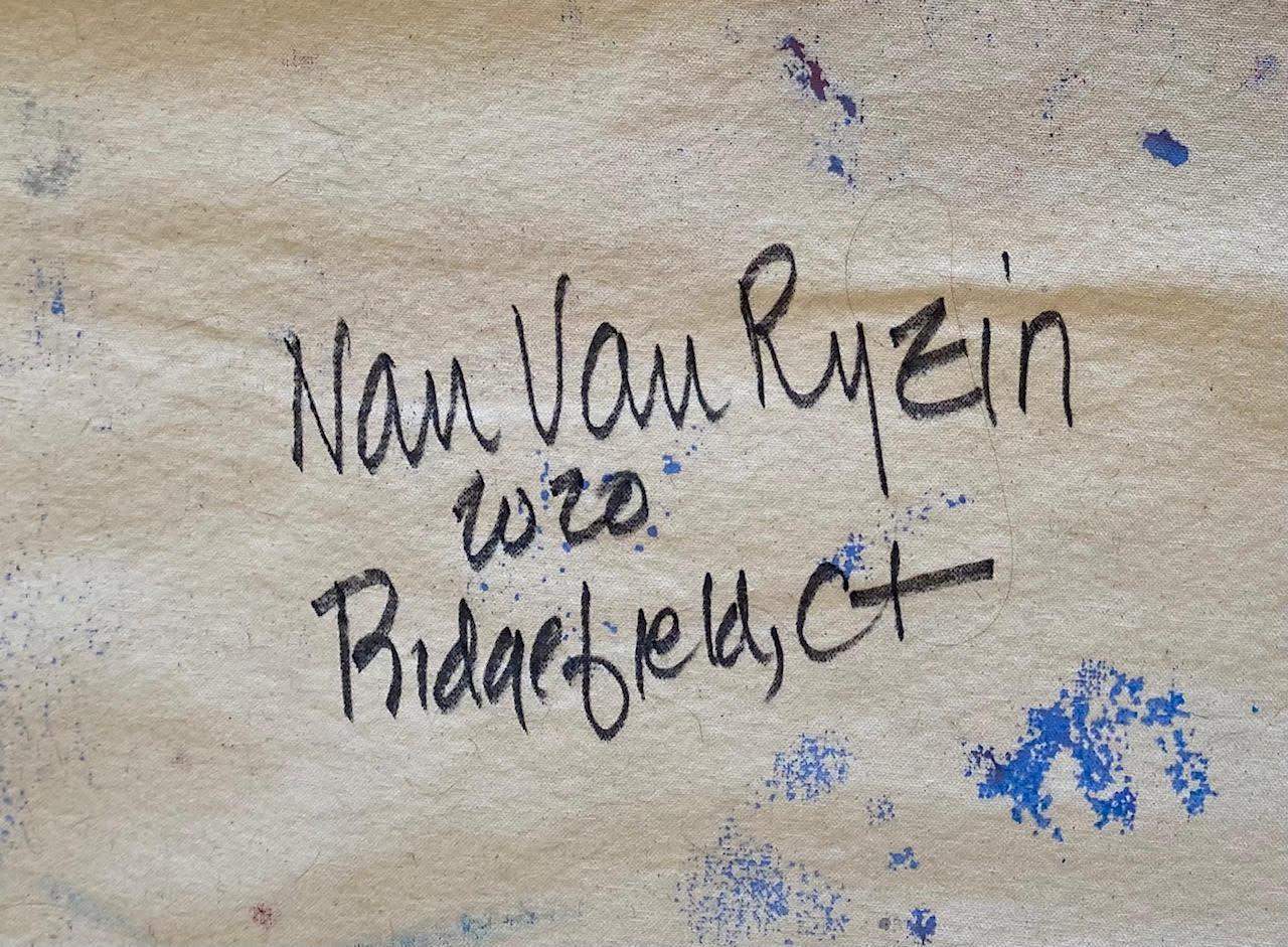 Nan Van Ryzin - "Oceans Sunrise" Large Blue and Yellow Abstract ...