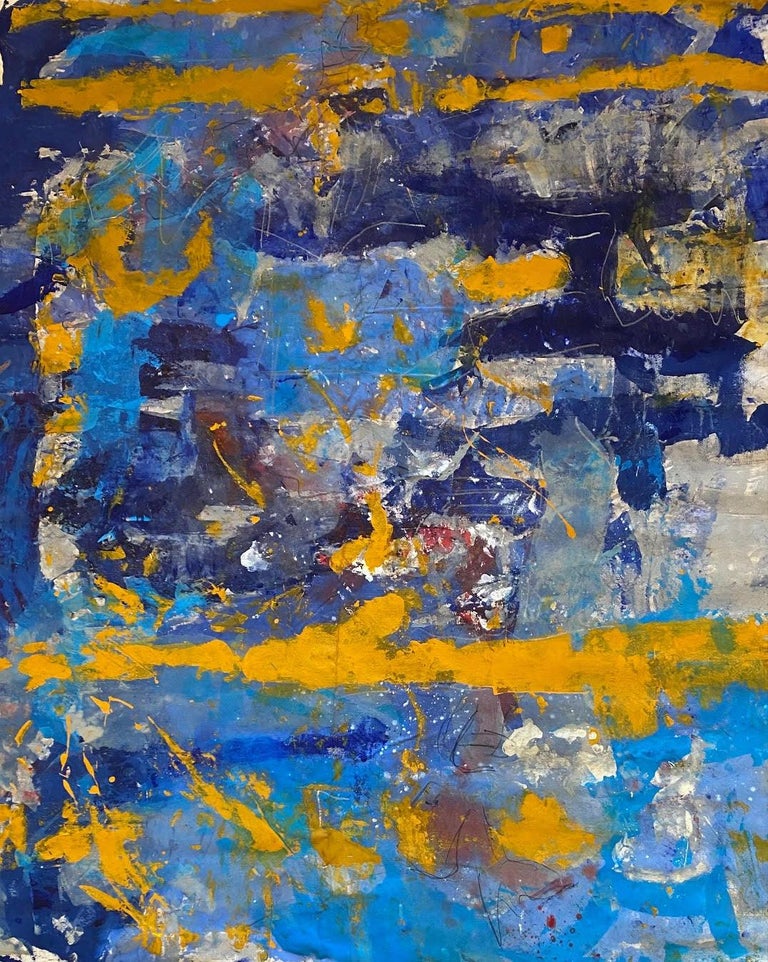 Nan Van Ryzin - ' The Storm' Large Blue and Yellow Abstract ...
