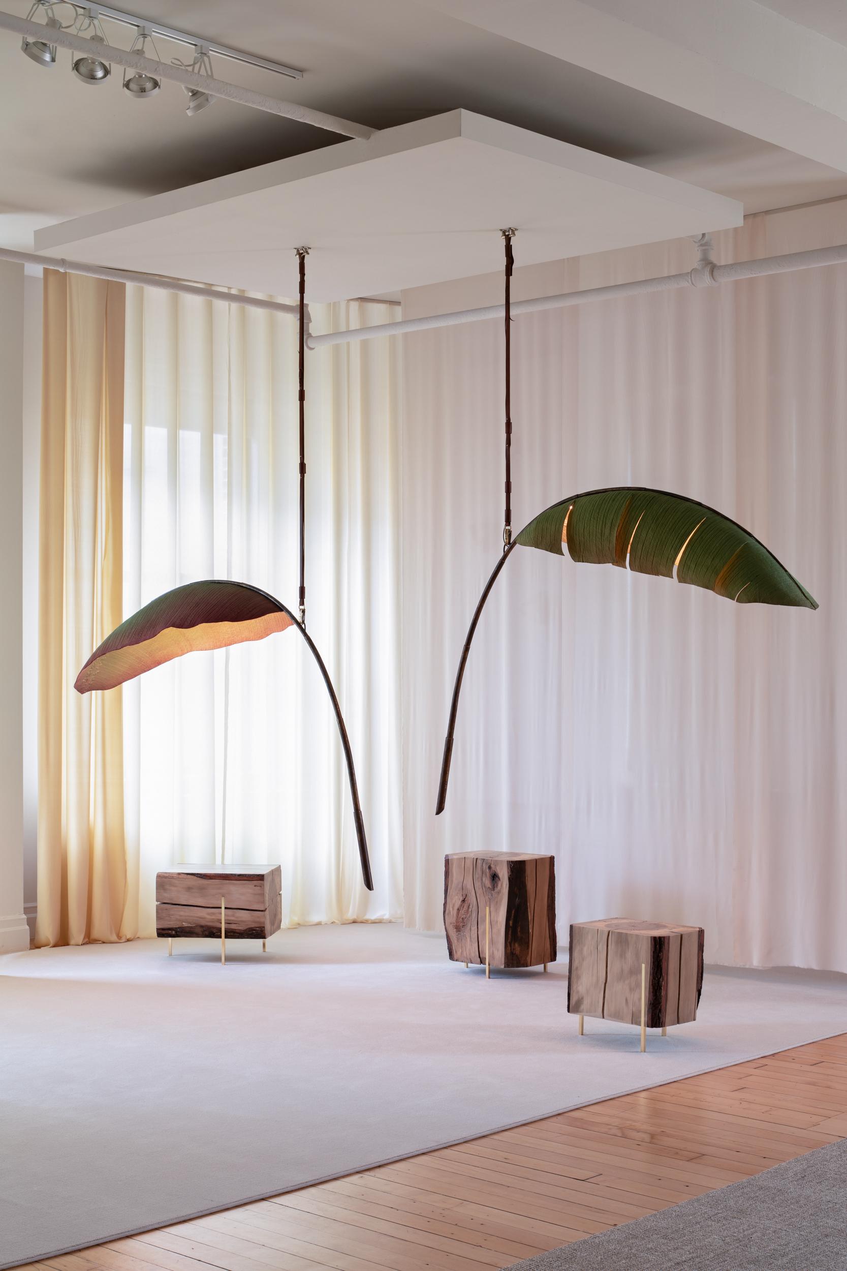 Nana Lure 48 Solid-Leaf Cast Paper Light with Custom Leather Suspension ...