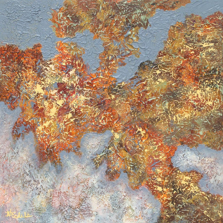 Nancy Eckels - "Late Fall"" Mixed Media abstract with textural reds ...