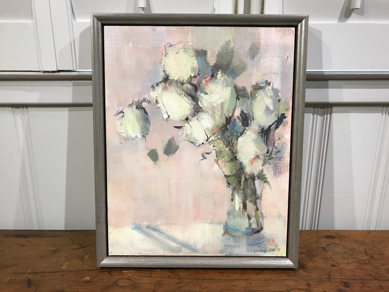 Nancy Franke - Ivory Roses, Nancy Franke Framed 2018 Impressionist Oil ...