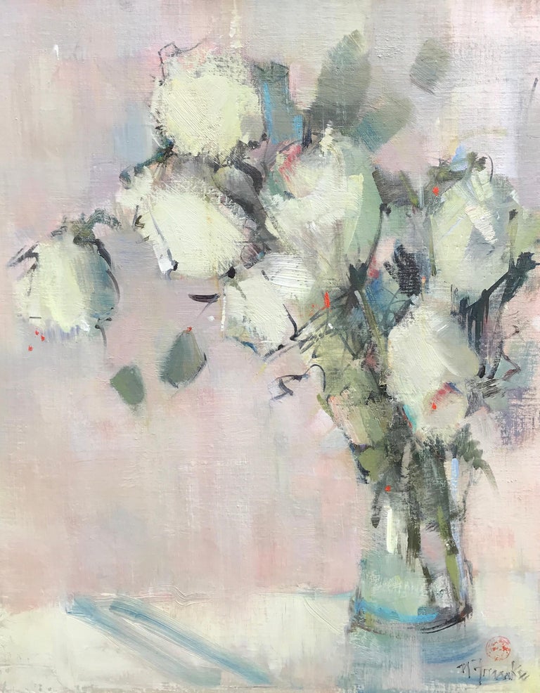 Nancy Franke - Ivory Roses, Nancy Franke Framed 2018 Impressionist Oil ...