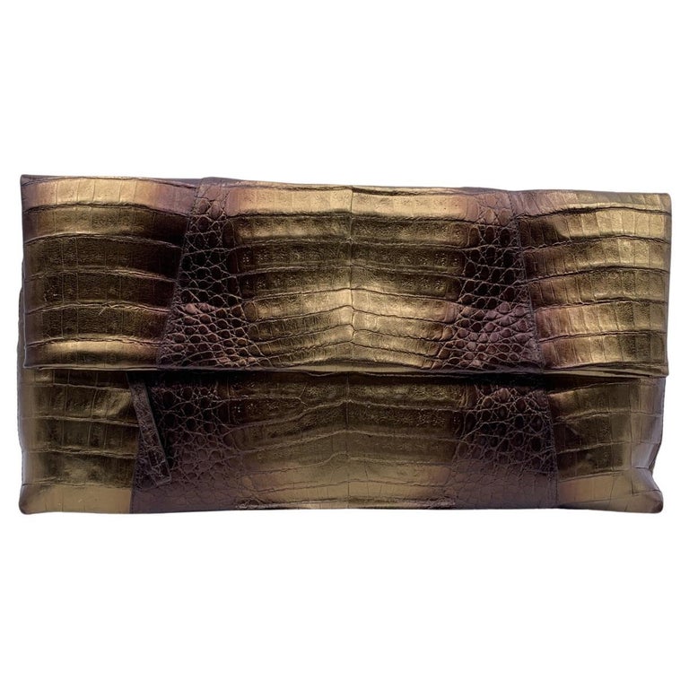 Nancy Gonzales Bronze Metallic Leather Folding Clutch Bag Purse For ...