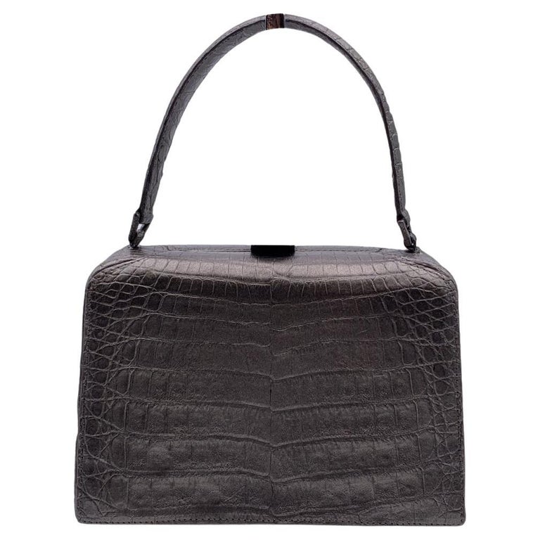 Nancy Gonzalez Grey Metallic Leather Small Box Bag Handbag Satchel For ...