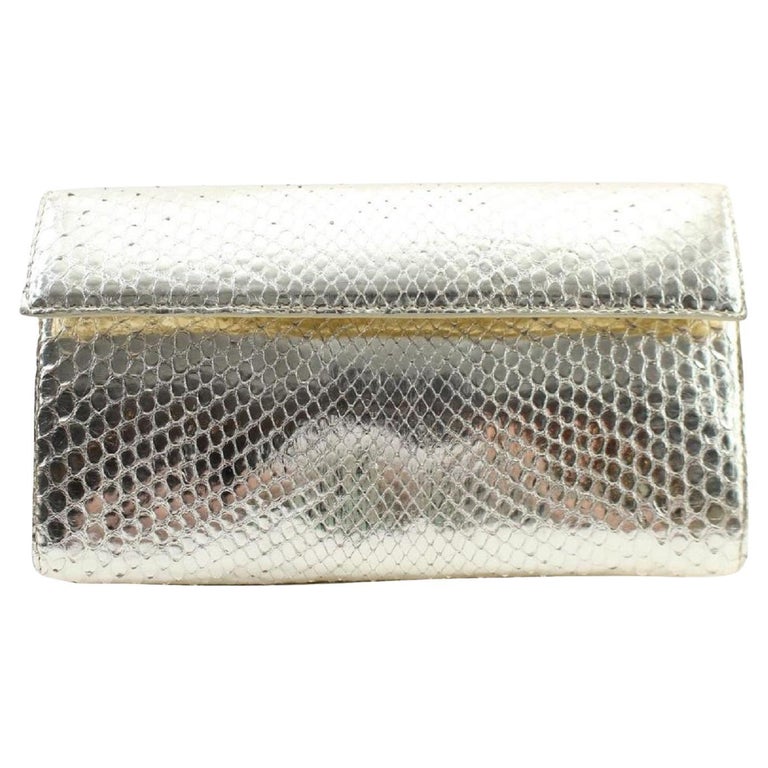 Nancy Gonzalez Metallic 7mr0215 Gold Python Skin Leather Clutch For ...
