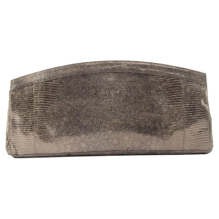 Nancy Gonzalez Women's Metallic Silver Lizard Leather Oversized Clutch ...