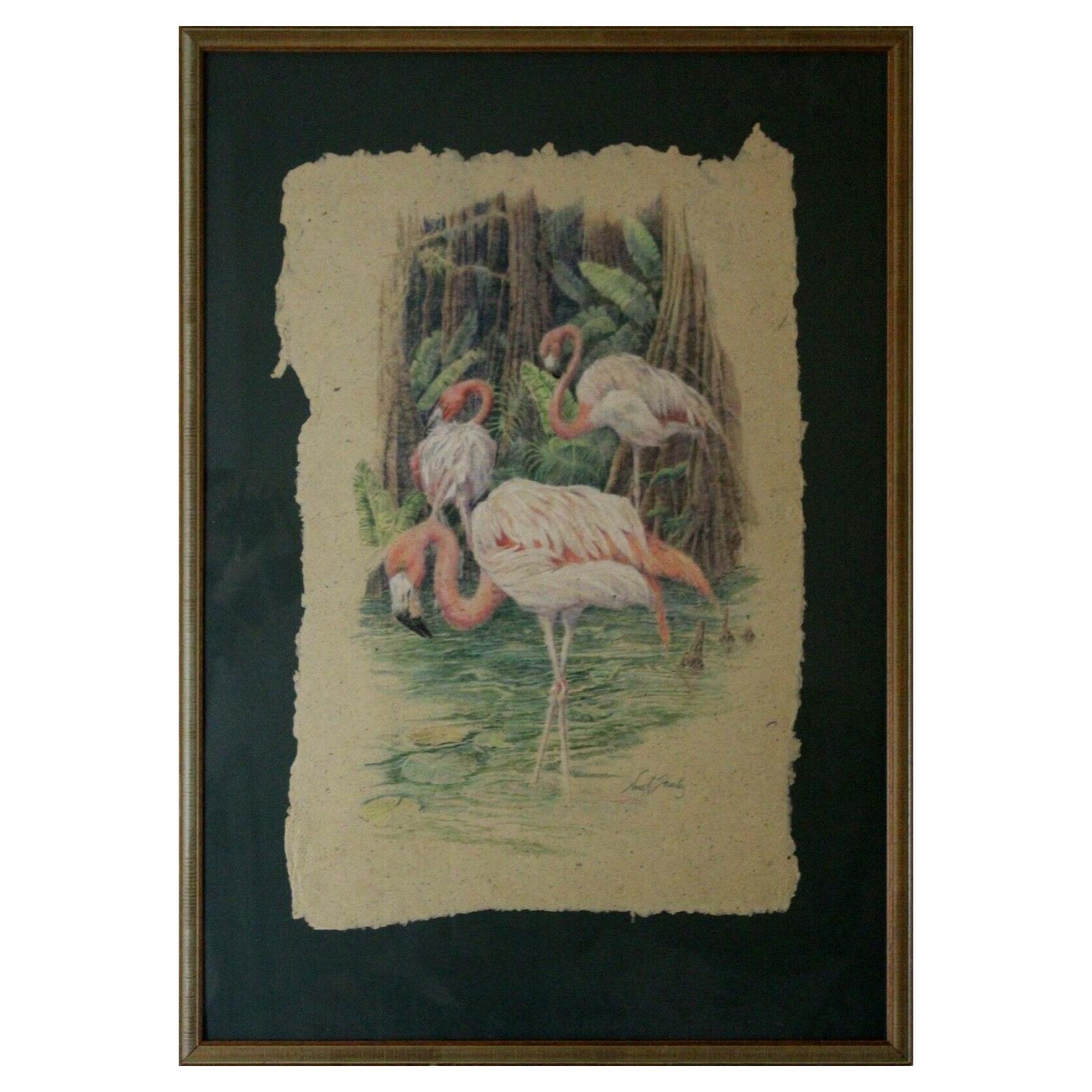 Nancy Strailey Flamingo Colored Pencil Drawing on Parchment Paper at ...